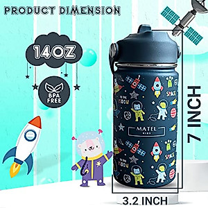 Kids Insulated Water Bottle 14oz BPA-FREE 18/8 Stainless Steel Double Walled Vacuum Keep Cold/Hot cartoon kids cup with straw Leak Proof Lid Water Bottle for School for Boys Girls