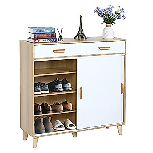 DEYAOPUPU Shoe Cabinet with Drawers and Sliding Doors,5-Tier Free Standing Shoe Rack for Entryway,Modern Shoe Storage Organizer