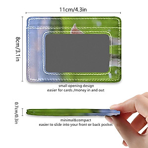 OTVEE Young Pig Spring Grass Meadow Slim Minimalist Wallet Small Card Wallets PU Leather Front Pocket Wallets