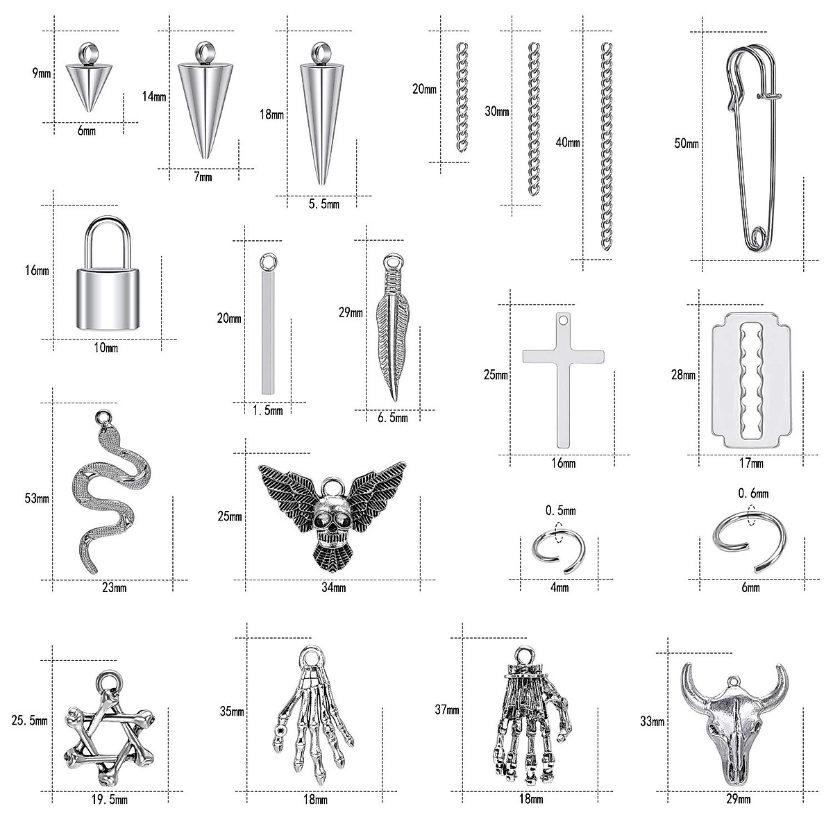 ZS 230 Pieces DIY Ear Tunnels Accessories Dangle Gauges Body Piercing Jewelry, Stainless Steel 4g - 7/8 inch Dangle Ear Gauges for Women/Men (Gauge=00g(10mm))