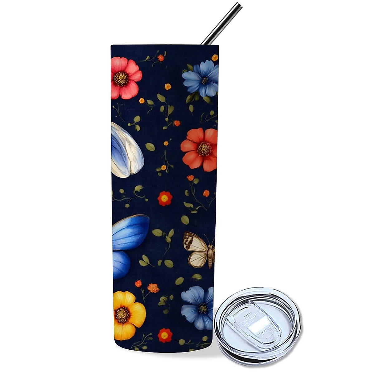 Medpol retro flower tumbler with lid and straw 20 oz insulated tumbler cups retro flower insulated travel coffee mugs for women cute sippy cups stainless insulated travel cups