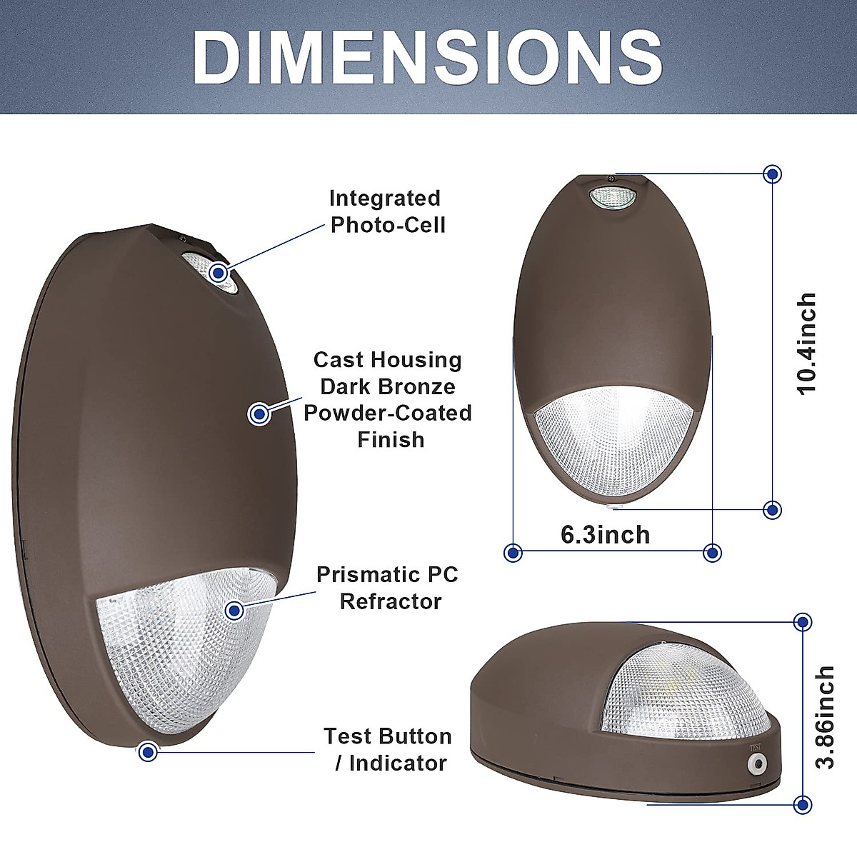 LED Emergency Wall Pack Light with Battery Backup and Photocell, Self Test Diagnostics Commercial Outdoor Aluminum Wall Pack Emergency Light, 12W 120-277V AC, IP65 Waterproof UL Listed (1-Pack)