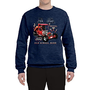Wild Bobby Ford Model T Roadster 1923 Old School Ride Classic Vintage Cars and Trucks Unisex Crewneck Graphic Sweatshirt, Vintage Heather Navy, XX-Large