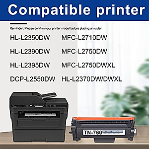 TN760 High Yield Toner Cartridge Replacement for Brother TN-760 MFC-L2750DW DCP-L2550DW HL-L2325DW L2350DW Printer Toner, TN7602PK Ink