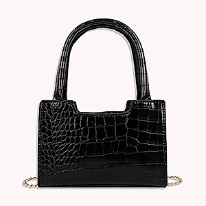 Retro Shoulder Handbag Alligator PU Solid Crossbody Bag for Lady Top-handle Tote, Black, 21 x 18 x 5cm