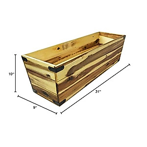 Thirteen Chefs Villa Acacia Wooden Planter Box - 31 Inch Rectangular Wood Planter for Garden, Patio, Window, Home Decor - Acacia Wood Plant Stand for Indoor or Outdoor Gardening