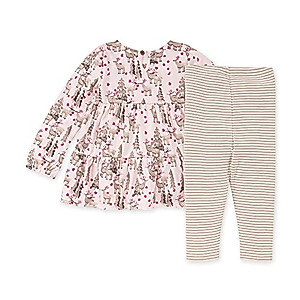 Burt's Bees Baby Baby Girls' Top and Pant Set, Tunic and Leggings Bundle, 100% Organic Cotton, Reindeer at Play, 3 Months