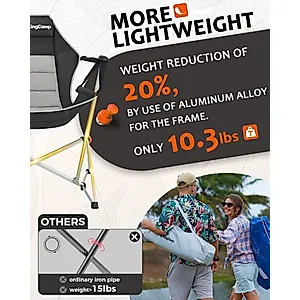 KingCamp 2 Pack Hammock Camp Chair, Oversized Aluminum Alloy Swing Camp Chair, Rocking Camp Chairs with Pillow Cup Holder for Adults Outdoor Travel Sports Game Lawn Concerts Garden (Cyan/Grey)