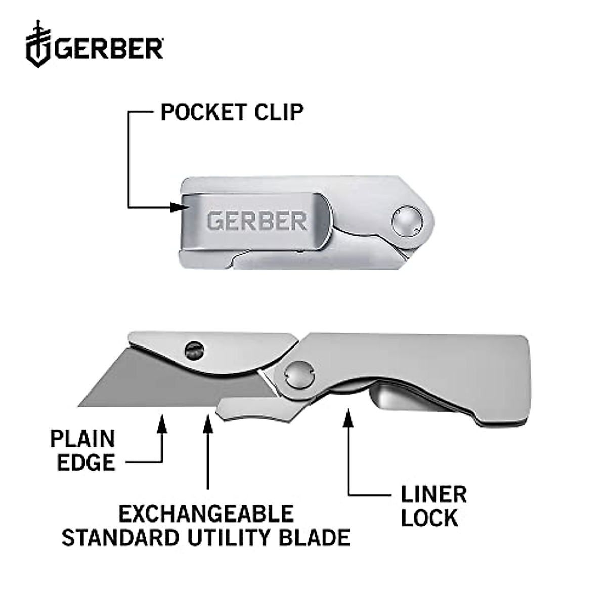 Gerber Gear 22-41830N EAB Pocket Knife and Money Clip, EDC Gear, Fixed Blade Knife, Stainless Steel