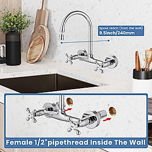 Airuida Wall Mount Bathtub Faucet Chrome Polish with Handheld Shower Chrome Polish Wall Mount Kitchen Sink Faucet 8 Inch Center