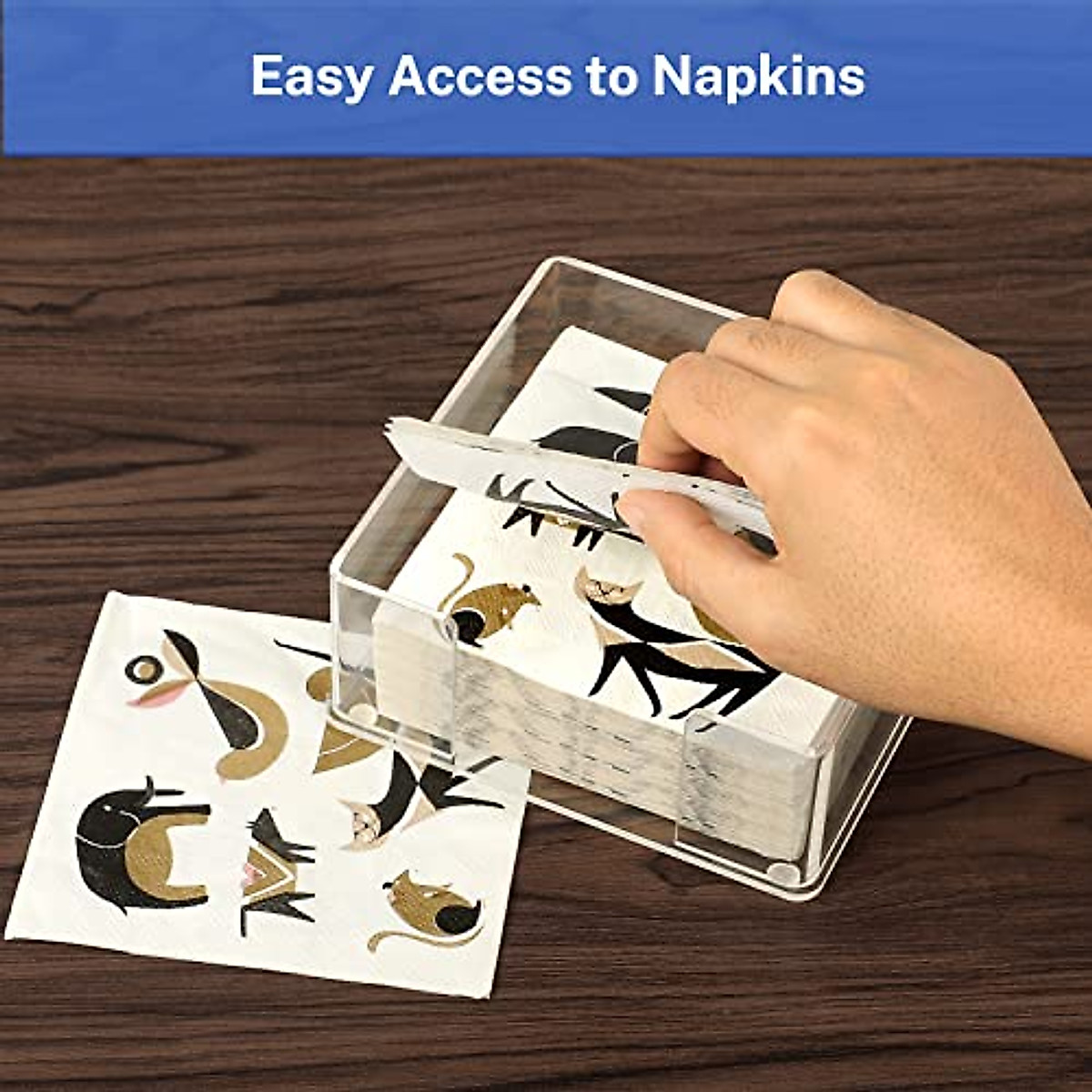 MaxGear Acrylic Cocktail Napkin Holder for Table, Clear Napkins Holder, Beverage Napkin Holders Modern Buffet Paper Napkin Caddy for Bar, Party, Dinner, Kitchen & Dining Room, 5.5 x 5.5 inches