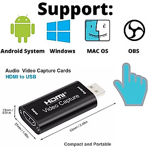 HDMI Video Capture Card, Upgraded 1080p 60fps Capture Card, Cam Link Card Audio Capture Adapter HDMI to USB 2.0 for Gaming, Live Broadcasting, Nintendo Switch, PS3/4, Xbox