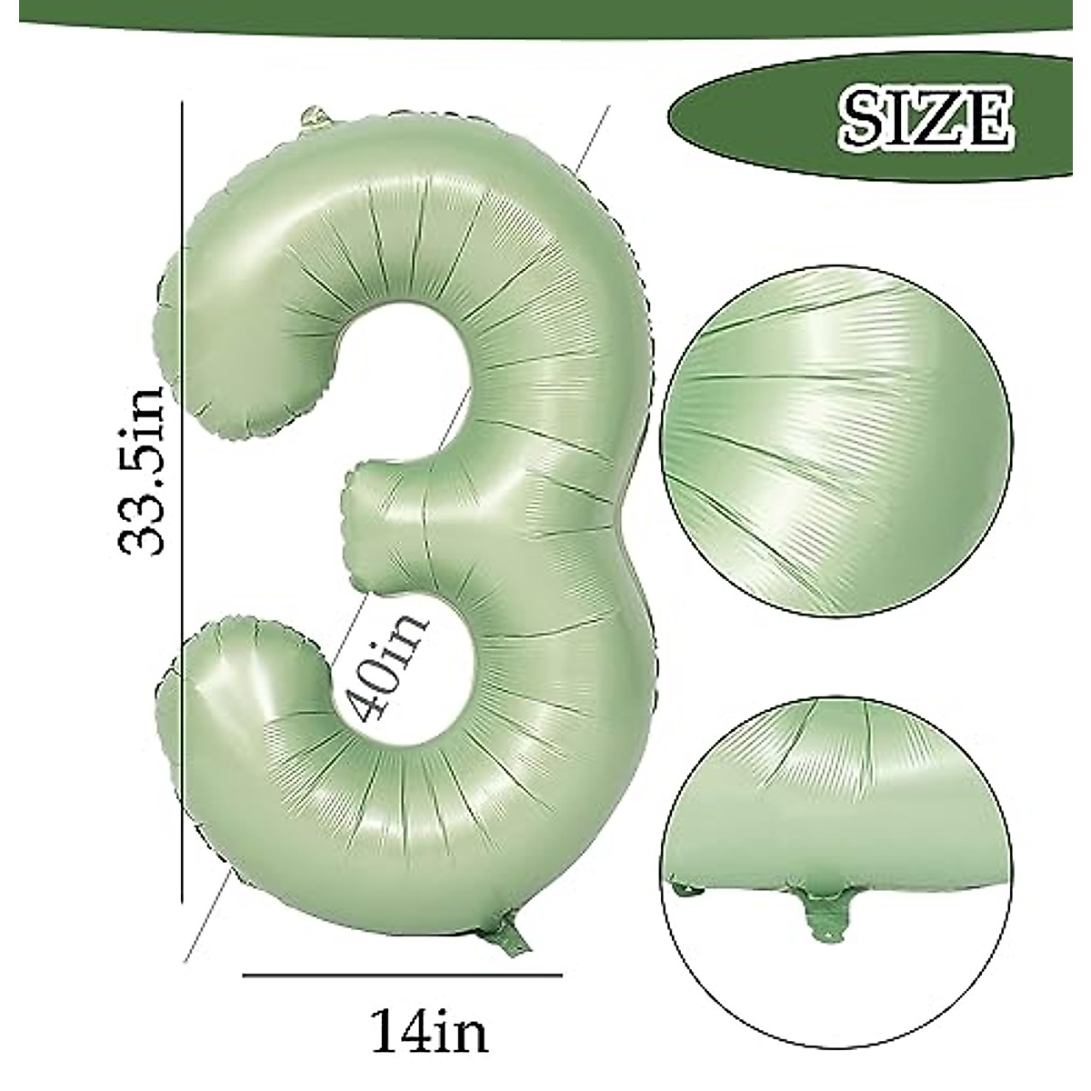 Number 3 Balloon 40 Inch Sage Green Number Balloon Foil Mylar Balloon for Boys Girls 3rd 30th Birthday Wedding Anniversary Jungle Party Decoration Supplies large Number Balloons