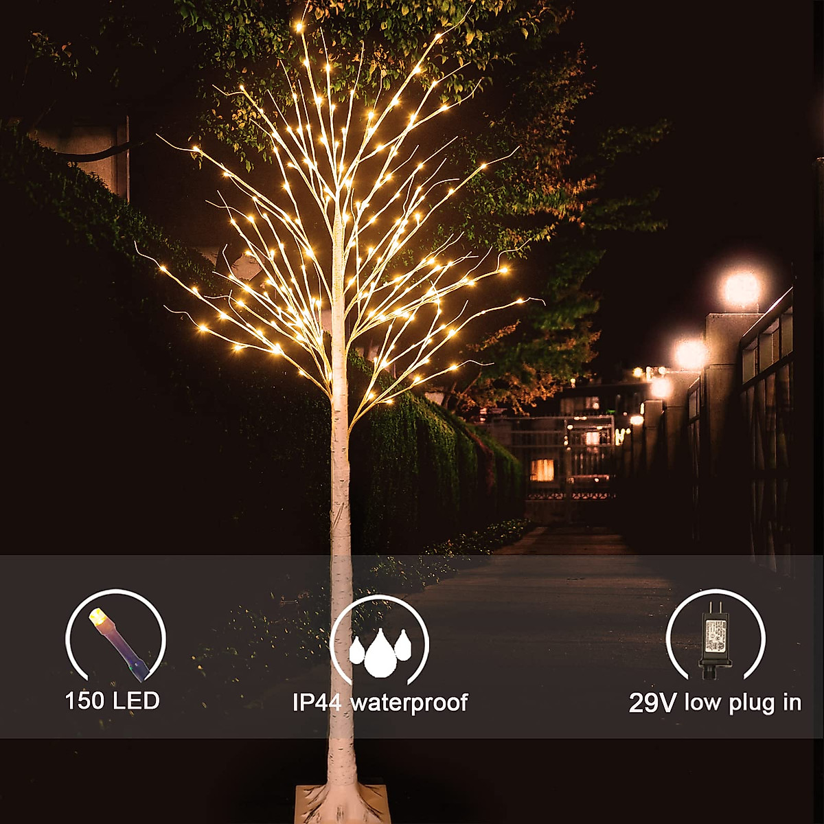 7FT Lighted Birch Trees for Decoration Outside, 150 LED White Tree with Warm White Lights, Artificial Christmas Birch Branches for Party Holiday Wedding Thanksgiving Garden Home Porch Decor