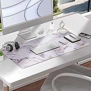 Anyshock Desk Mat, Gaming Mouse Pad Large (35.4" x 15.7" inch), XXL Keyboard Pad with Stitched Edges, Non Slip Rubber Base, Waterproof Computer Desk Pad for Office, Home, Men(Platinum Marble)