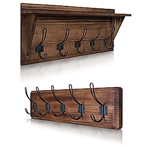 Matching Wall Mounted Coat Hooks Set - Beautiful Entryway Shelf and Coat Rack with Hooks, 24" | Solid Pine Wood | Perfect Touch for Your Bathroom, Kitchen, Mudroom | Rustic Brown
