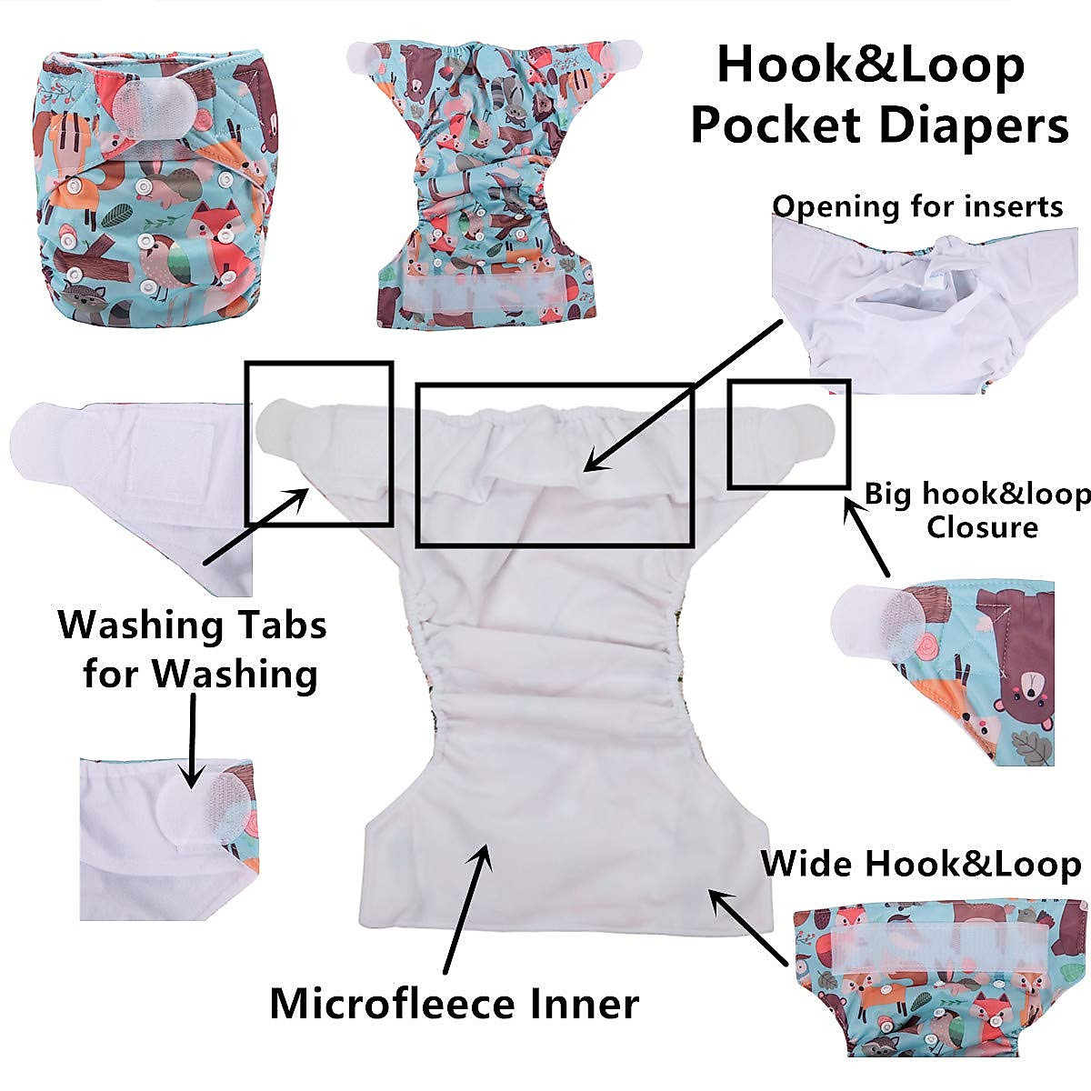 Baby Pocket Cloth Diaper Nappy Hook and Loop (Pineapples)