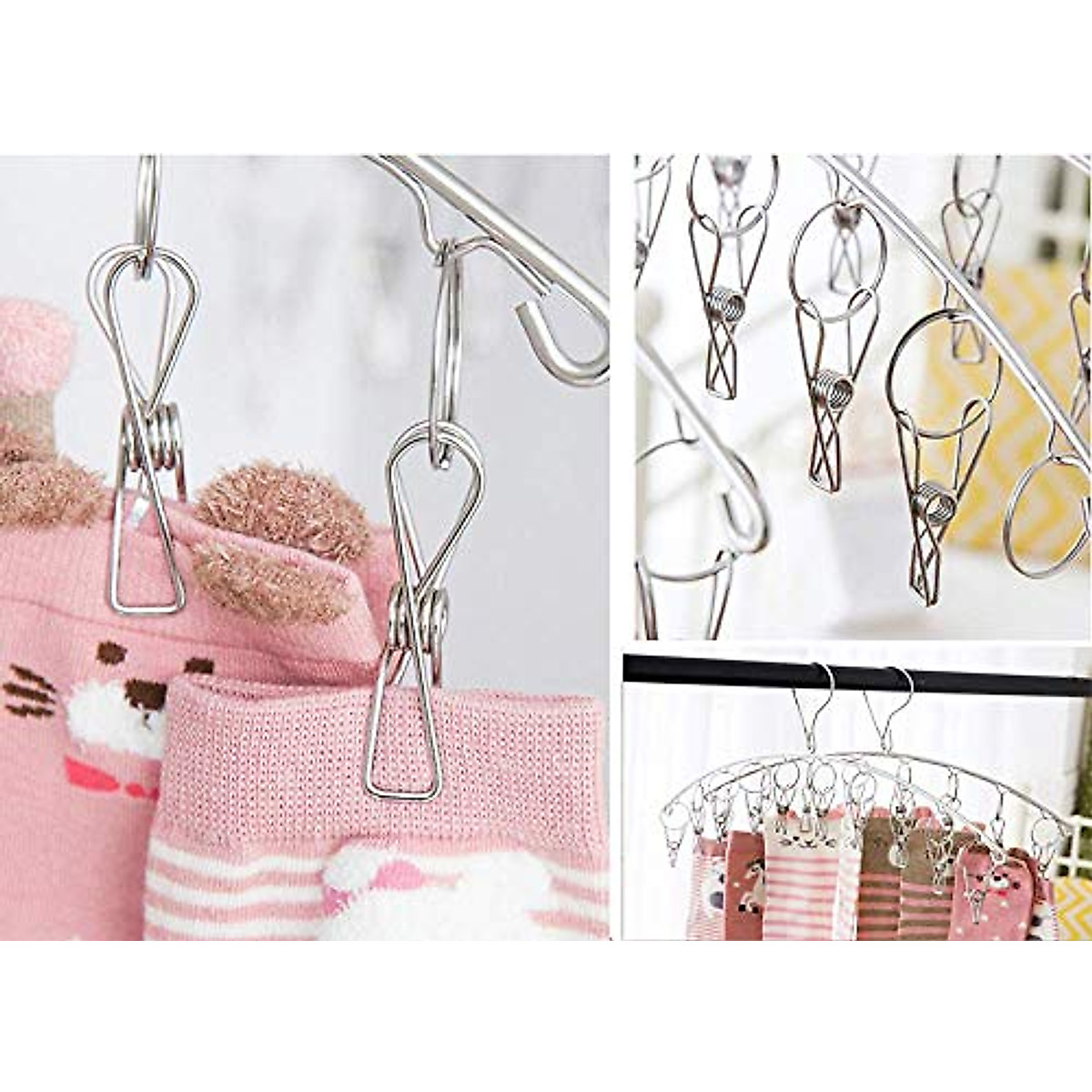 AmtBety 3 Pack Clothes Drying Rack with 12 Clips,Folding Stainless Steel Drying Hanger for Drying Socks,Drying Towels, Hat,Scarf,Diapers,Handkerchief,Bras, Baby Clothes,Lingerie,Socks,Gloves