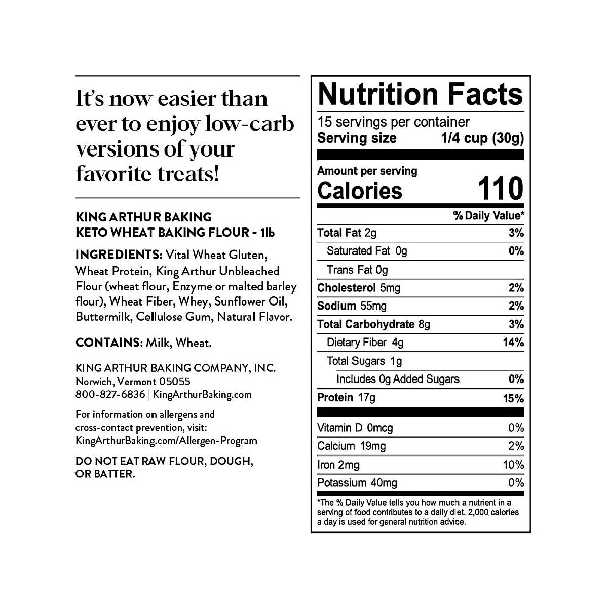 King Arthur, Keto Wheat Flour Blend, Non-GMO Project Verified, 1-to-1 Substitute for All- Purpose Flour, 16 Ounces