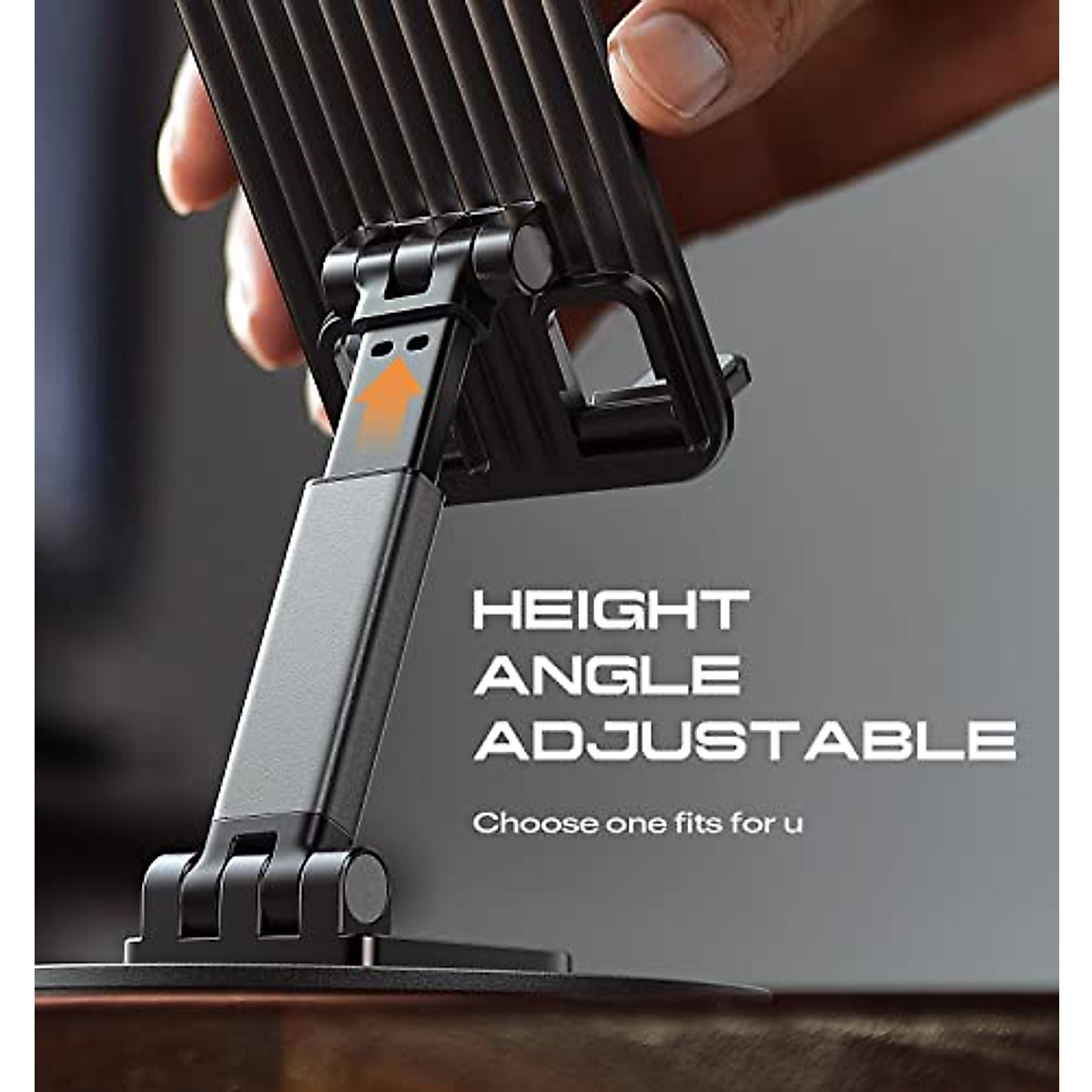 LISEN Rotatable Cell Phone Stand Height Adjustable iPhone Holder for Desk Portable Cellphone Stand Compatible with All Mobile Phone iPhone 15 14 Pro Max Desk Accessories (20X Stable Space Black)