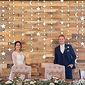 White Star Moon Circle Dot Garland Party Decoration Hanging Crescent Twinkle Little Star Streamer Bunting Banner for Wedding Engagement Anniversary Bridal Shower Kids Birthday Baby Shower Decor