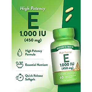 Nature's Truth Vitamin E Softgels | 1000 IU | 60 Count | Non-GMO & Gluten Free Supplement