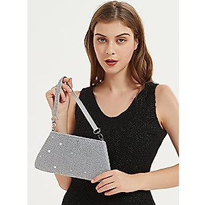YIKOEE Rhinestone Clutch Purses for Women Bling Evening Bag (Silver)