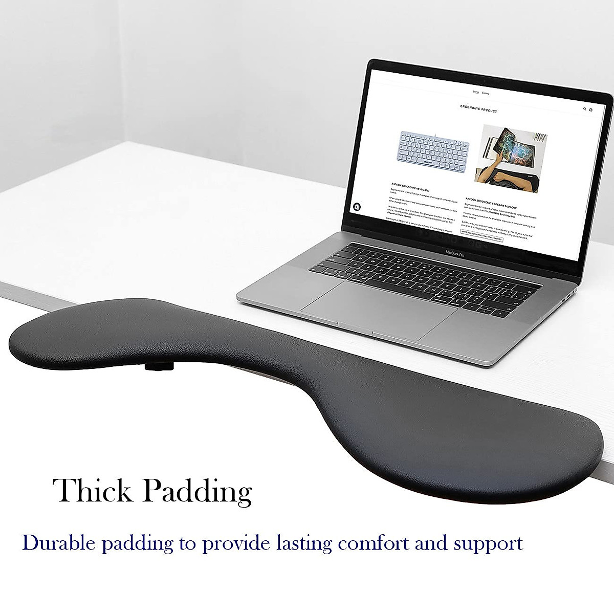 Eulps Ergonomic Forearm Support Clamp-on Leather Elbow Armrest Pad Ergonomic Desk Extender for Home and Office, Easy Typing & Pain Relief (Black)