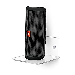 BRAINWAVZ 4.5” Small Floating Shelf, Adhesive & Screw in, for Speakers, Routers, Decor, Plants, Cameras, Photos, Kitchen, Toilet, Cable Box & More, Universal Holder (Clear)