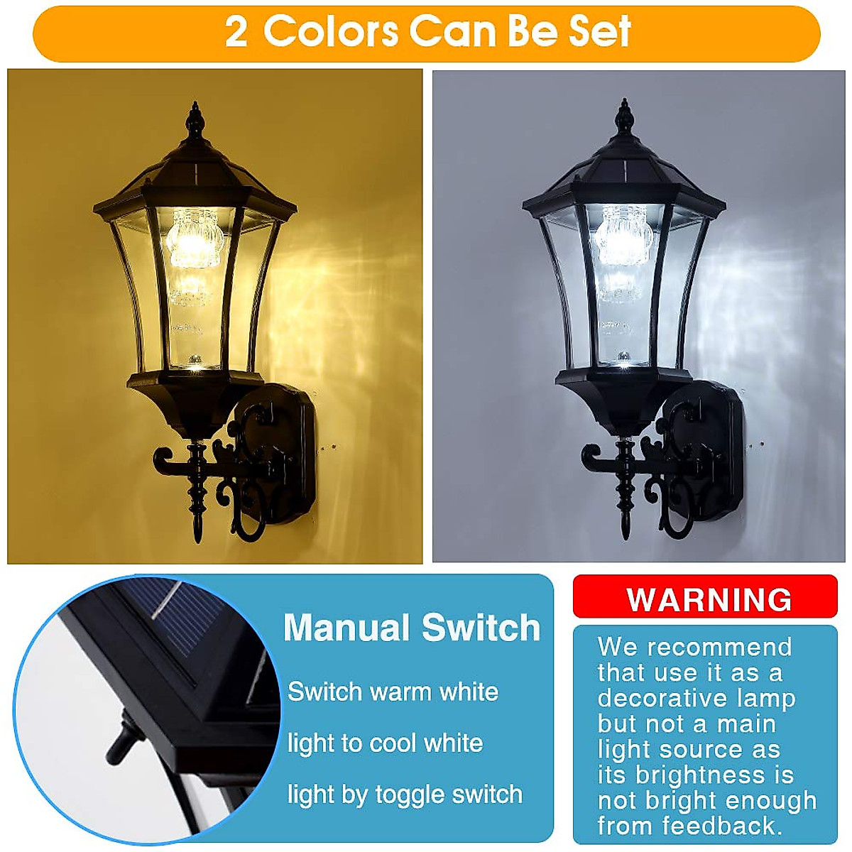 DENGMALL Solar Wall Lantern Outdoor, Wireless Dusk to Dawn Solar Wall Mount Light, 21 Inch Inch Large, LED Wall Sconce Fixture with Clear Glass and Aluminum Housing, Weatherproof