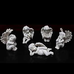 Set of 5pcs Miniature Angel Figurine, Mini White Baby Cherub Wings Fairy Garden Statue Resin Bonsai Ornaments Flower Pot Sculpture for Outdoor Micro Landscape Lawn Décor