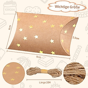 100 Pieces Small Gift Pillow Boxes Pillow Boxes for Gifts Kraft New Year Gift Box Christmas Pillow Boxes Pillow Gift Boxes with Jute String for Wedding New year Present and Birthday Party Favor