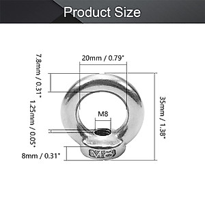 MroMax 20Pcs Lifting Eye Nut M8 Metric Female Thread Ring Shape Nut 304 Stainless Steel Round Shape Fastener Lifting Ring for Rope Fitting Silver