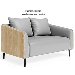 Sofa Couch Faux Leather Living Room Sofa with Throw Pillows Breathable Fabric Sofa Couch Carbon Steel Support Legs High Density High Rebound Sponge Cushions for Living Room Office