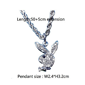Hohamn Bunny Pendant Necklace Silver Bunny Necklace Play Boy Rabbit Charm Pendant Necklace For Women men Surgical Steel Playboy Bunny Pendant Necklace