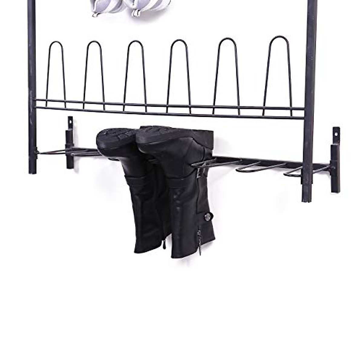 MyGift Black Metal Wall Mounted Boots and Shoe Rack, 18 Pair Entryway Shoe Storage Organizer Stand & Wall Mounted Black Metal 36 Hook Shoe Rack / 18 Pair Entryway Shoe Storage Organizer Stand