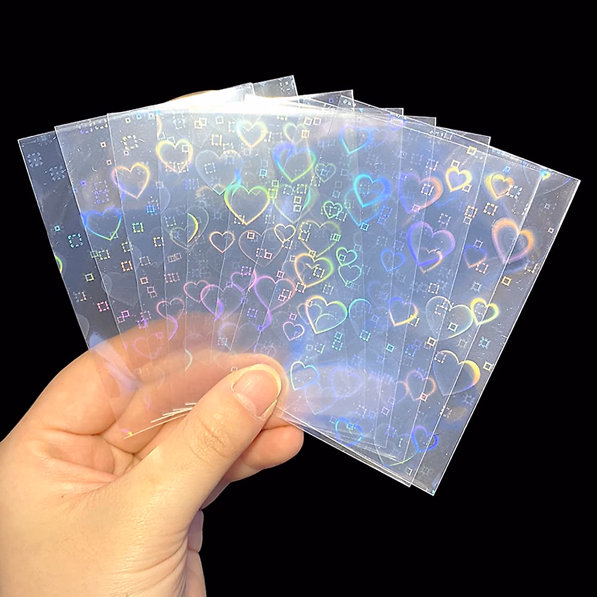 Black Lotus 100pcs/Lot Sweet Heart Shaped Laser Flashing Card Sleeves Trading Kpop Photo Cards Sleeve Shield Magic Card Protector Holographic Foil Protective Cover fit YGO (61x88mm), Clear, 10X7X2cm