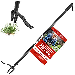 AMVOG 46'' Stand-Up Weed Puller Tool - Reinforced Upgraded Version with Long Handle, Made of Aluminum Alloy Design, Roots Remover for Garden & Lawn Care, Easily Remove Weeds Without Bending