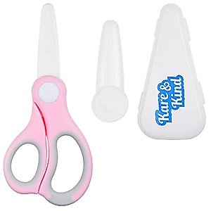 Kare & Kind Ceramic Baby Food Scissors - Pink - With Dust Cover and Storage Case - Cut Baby Food Easily - Ideal for Noodles, Meat, Chicken, Veggies and Fruits (Pink - 1 Pack)