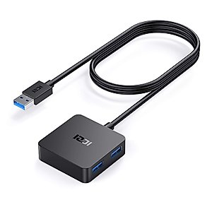 ICZI USB 3.0 Hub, 4-Port Data USB Hub with 4ft Long Cable, USB Splitter Adapter for MacBook, Mac Mini, Surface Pro, XPS, Laptop, PC, Flash Drive, Mobile HDD