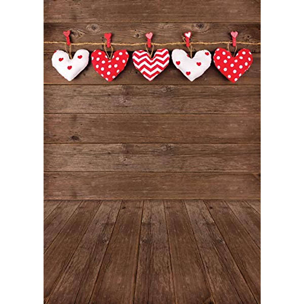 AIIKES 5x7ft Valentine's Day Backdrop Valentine's Day Photography Backdrops Brown Wooden Backdrop Baby Shower Birthday Party Decorate Backdrop Photo Studio Props 11-371
