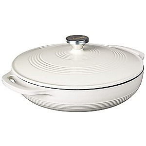 Lodge 3.6 Quart Enameled Cast Iron Oval Casserole With Lid– Dual Handles – Oven Safe up to 500° F or on Stovetop - Use to Marinate, Cook, Bake, Refrigerate and Serve – Oyster White