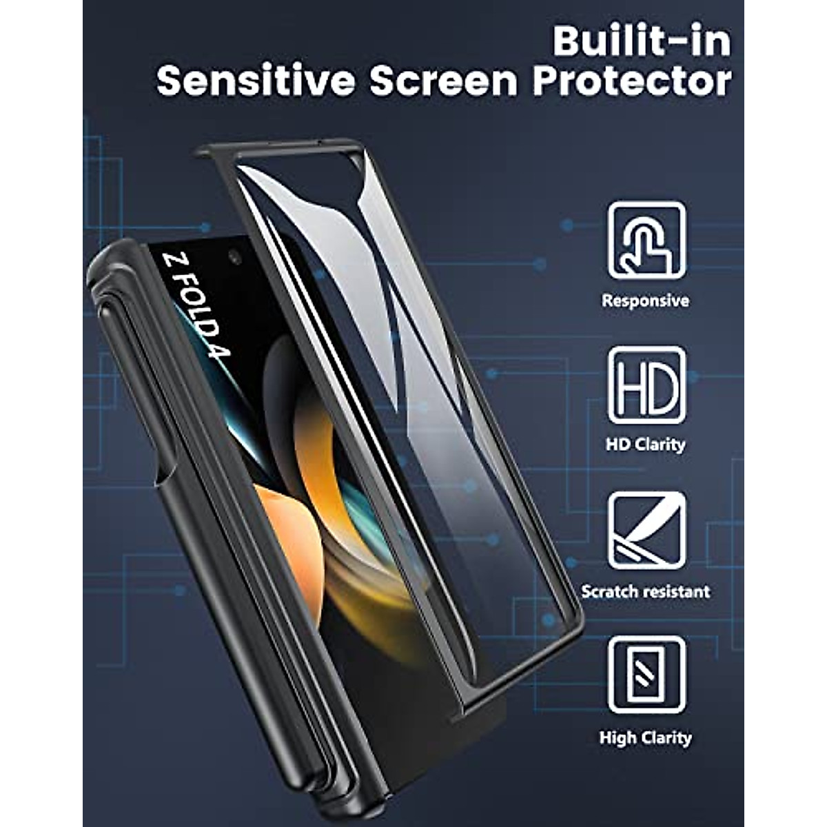 Viaotaily for Galaxy Z Fold 4 Case with S Pen Holder & Card Holder & Hinge Protection, Built-in Screen Protector & Slide Camera Cover, Durable Wallet Phone Case for Samsung Z Fold 4 5G 2022 (Black)