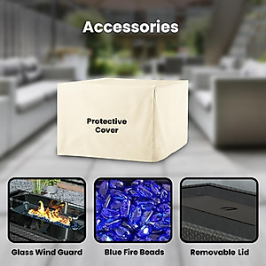 Gorilla Gadgets Premium 2-in-1 50,000 BTU Fire Pit. Discreet Under-Table Storage, Protective Glass Wind Guard, Lightweight Steel Frame, and Weatherproof Brown Wicker. Elevate Your Outdoor Experience!