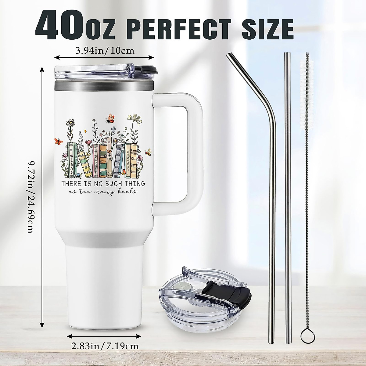 HYMONA Book Lover Gifts for Women - 40 Oz Book Lovers Coffee Tumbler with Handle - Book Cups, Birthday Gifts for Book Lovers Women/Readers Gifts, Librarian/Bookish/Book Club/Bookworm/Reading Gift