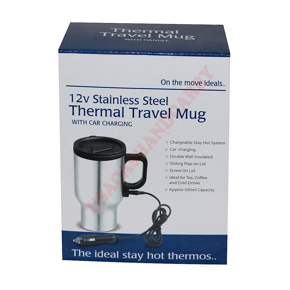 RoyalCraft 12 Volt Stainless Steel Thermal Travel Mug With Car Charging for Coffee, Tea or Drinks