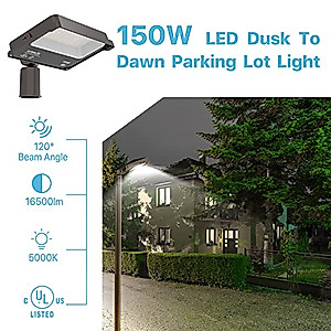 HYPERLITE LED Parking Lot Light 150W with Dusk to Dawn Photocell, 5000K Outdoor Commercial Area Lighting with UL Certified, IP65 Waterproof LED Pole Light with Adjustable Slip Fitter mounting