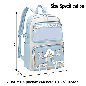 coxqermo Cartoon Teenage Girls Backpack with Cute Pins Accessories, Ita Bag Middle School Backpack Students Bookbag 21L Casual Daypack