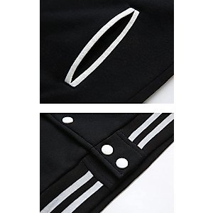 Men's Bomber Jacket Varsity Baseball Jackets Windbreaker Lightweight Slim Fit Button Down Letterman Jacket Black
