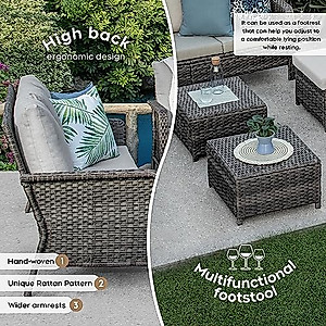 Yechen 9 Pieces Outdoor Patio Furniture, PE Rattan Wicker Conversation Set with 44" 55000BTU Fire Pit Table Sectional Sofa Sets, Patio Conversation Sets for Yard, Pool, Beige